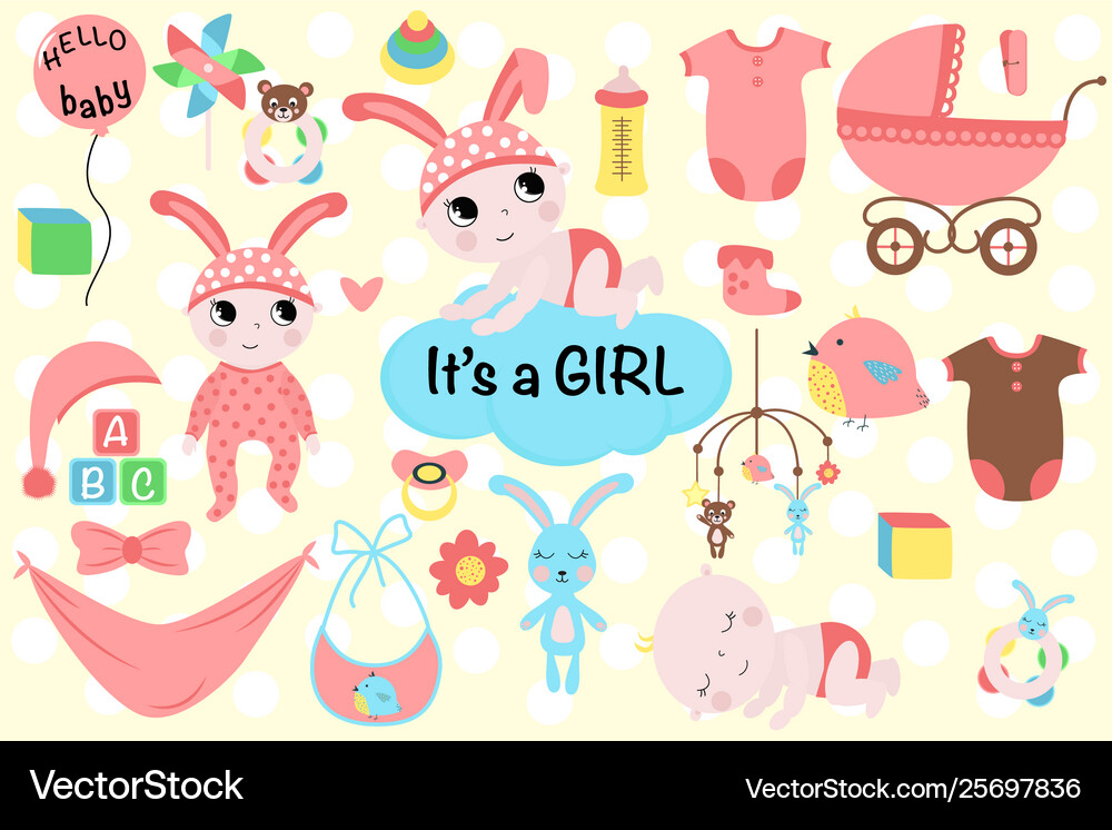 Set isolated baby girl Royalty Free Vector Image