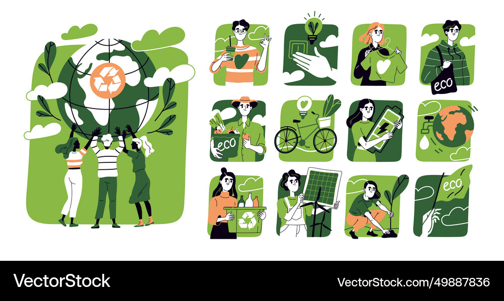 Set of actions to protect environment Royalty Free Vector