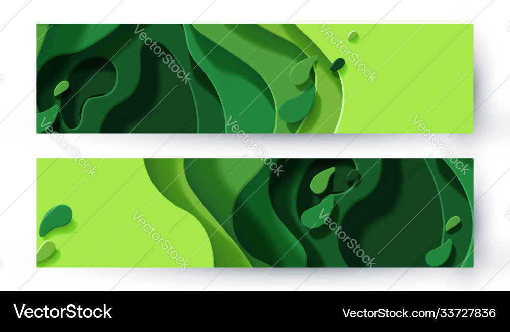 Set two eco abstract green paper cut banners Vector Image