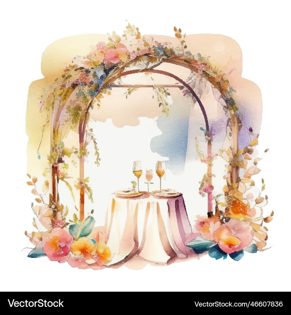 Watercolor wedding decorations with wedding gate Vector Image