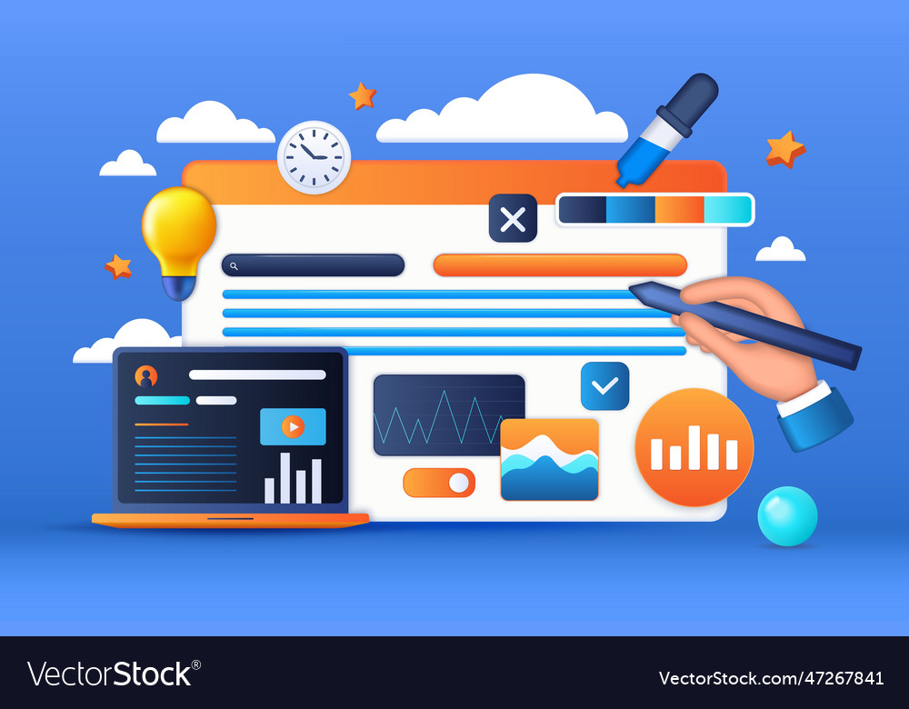 3d graphic design web ui render website creating Vector Image