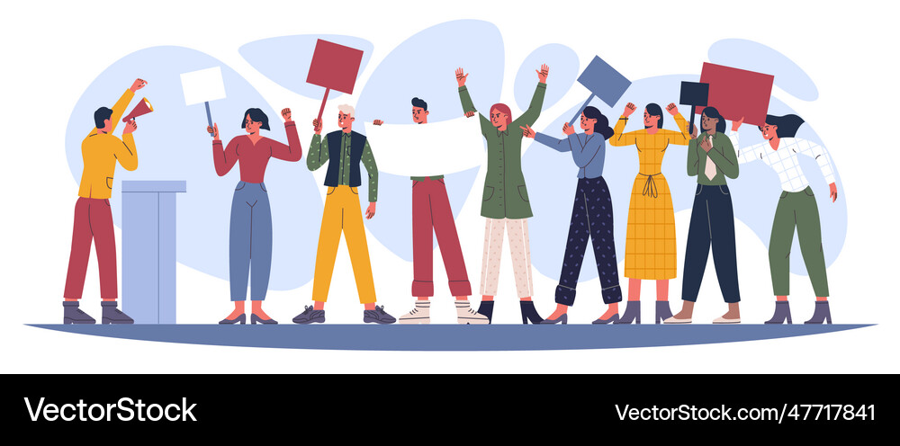 Agitator at rally man with megaphone speaks Vector Image