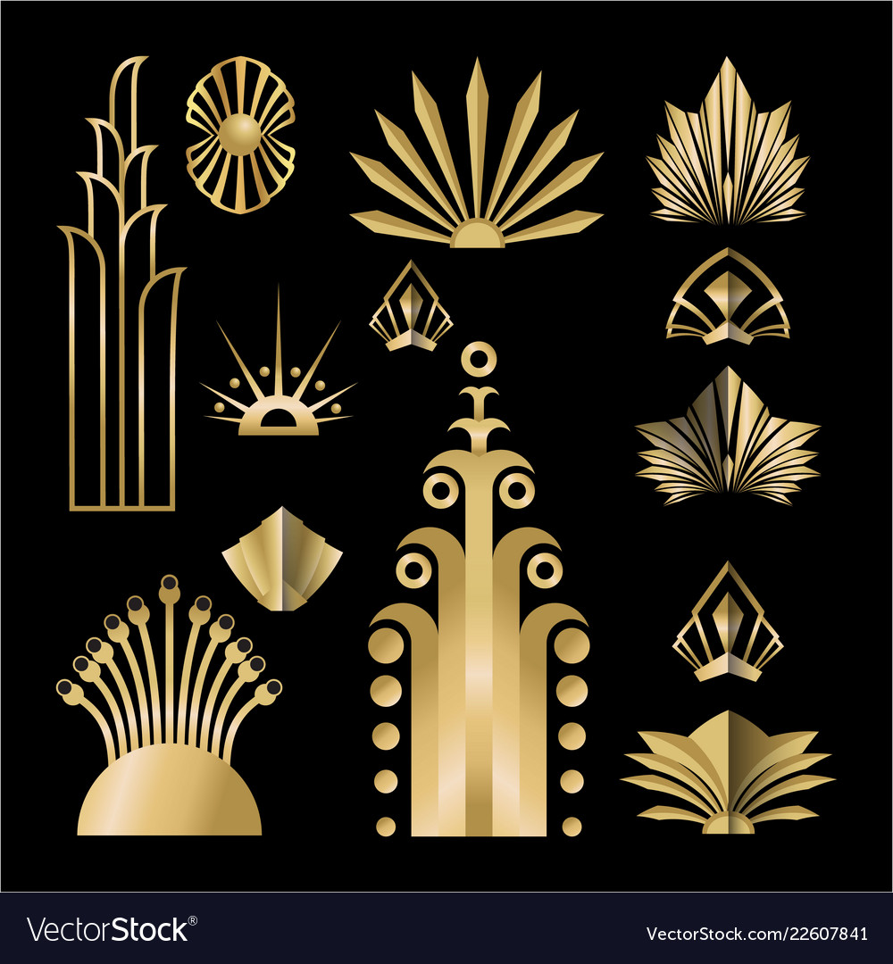 Art Deco Template Golden black Diy Elements Set Vector Image