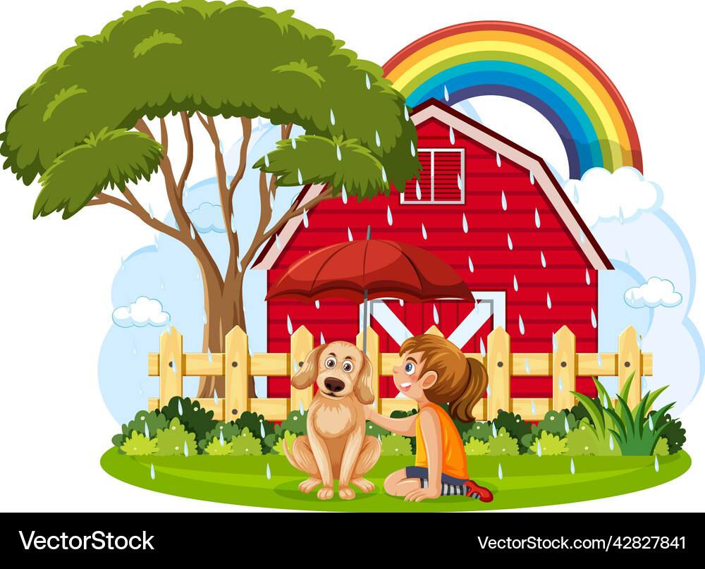 Barm farm with cartoon character Royalty Free Vector Image