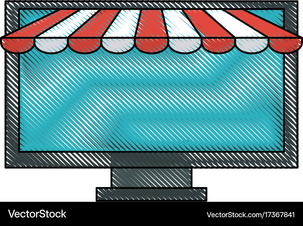 Computer monitor with store shade icon image Vector Image