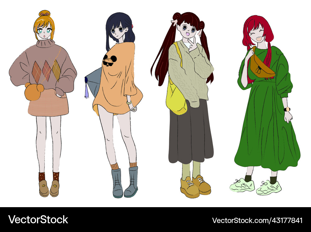 Cute anime girls Royalty Free Vector Image - VectorStock