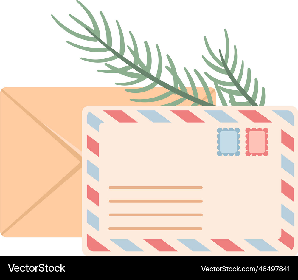 Cute letter with pine branch christmas mail Vector Image