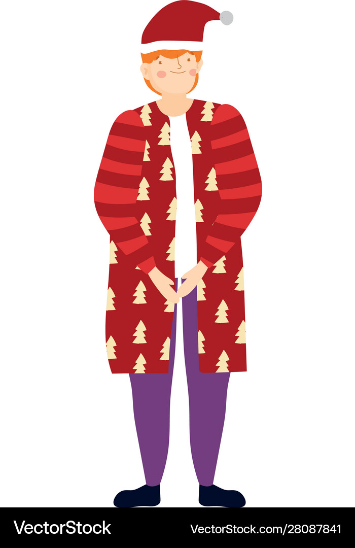 Merry christmas man with warm clothes and hat Vector Image