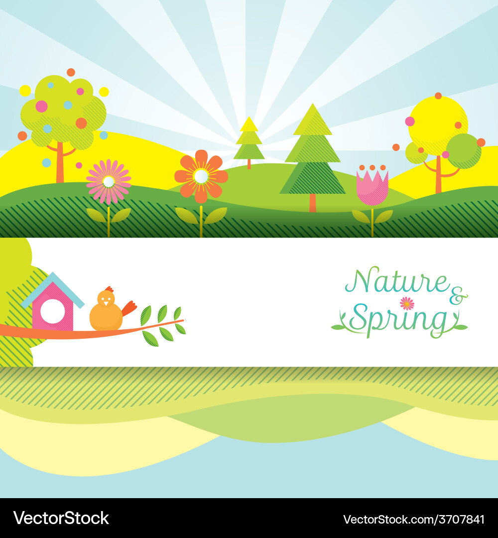 Spring season object icons banner and background Vector Image
