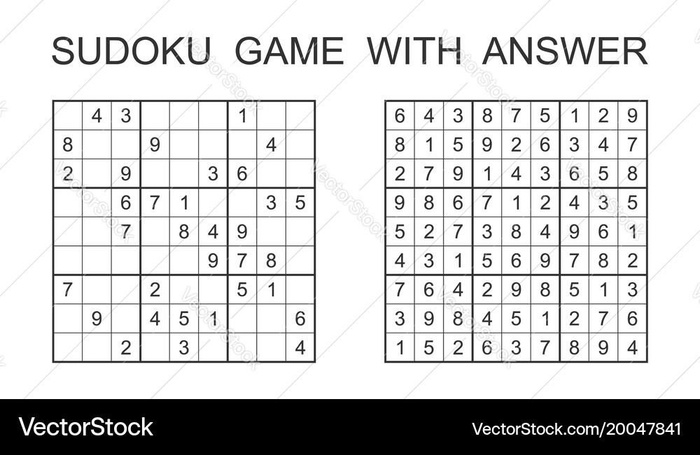 Sudoku game with answer puzzle numbers Royalty Free Vector