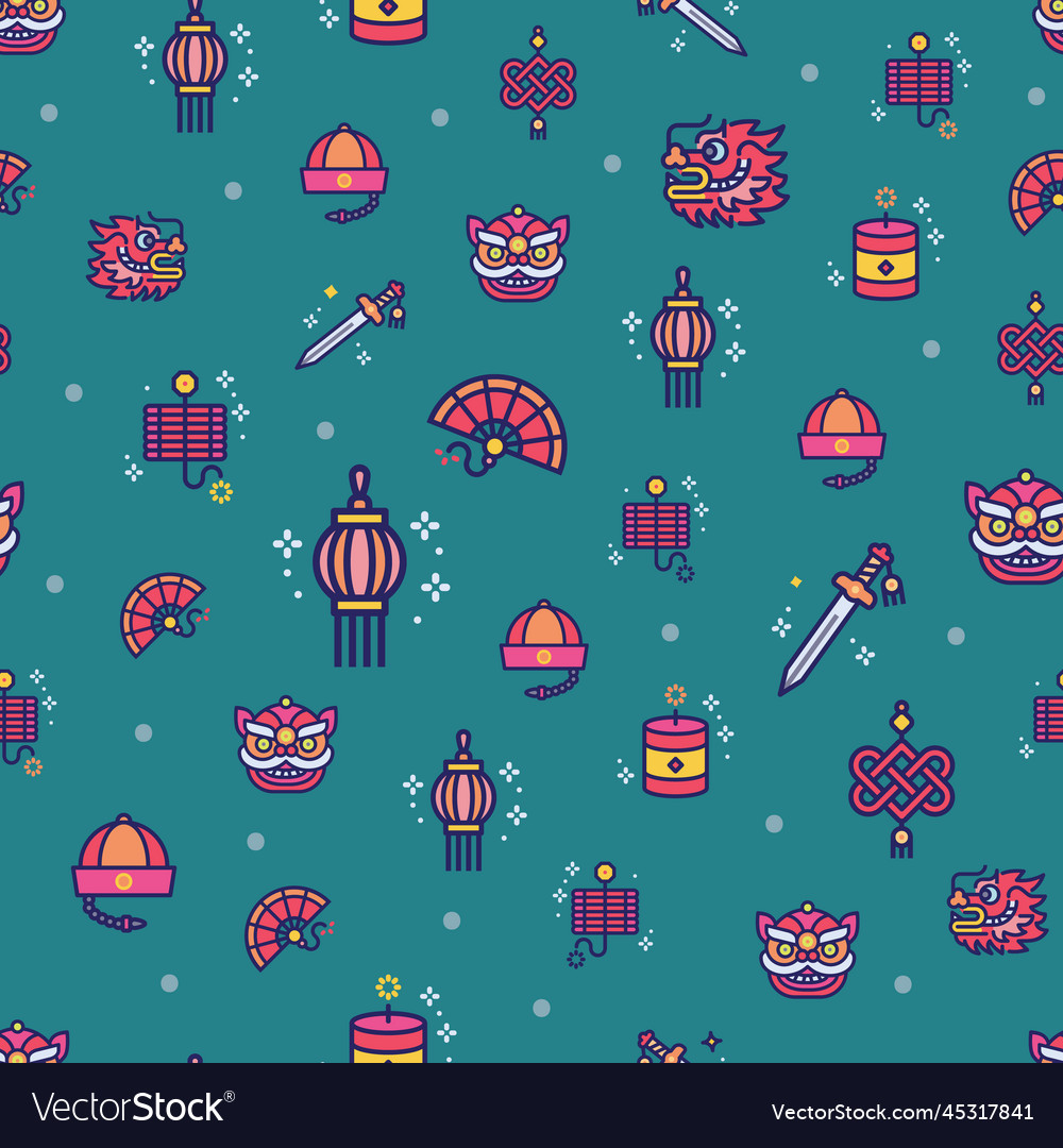Teal chinese new year repeat pattern Royalty Free Vector
