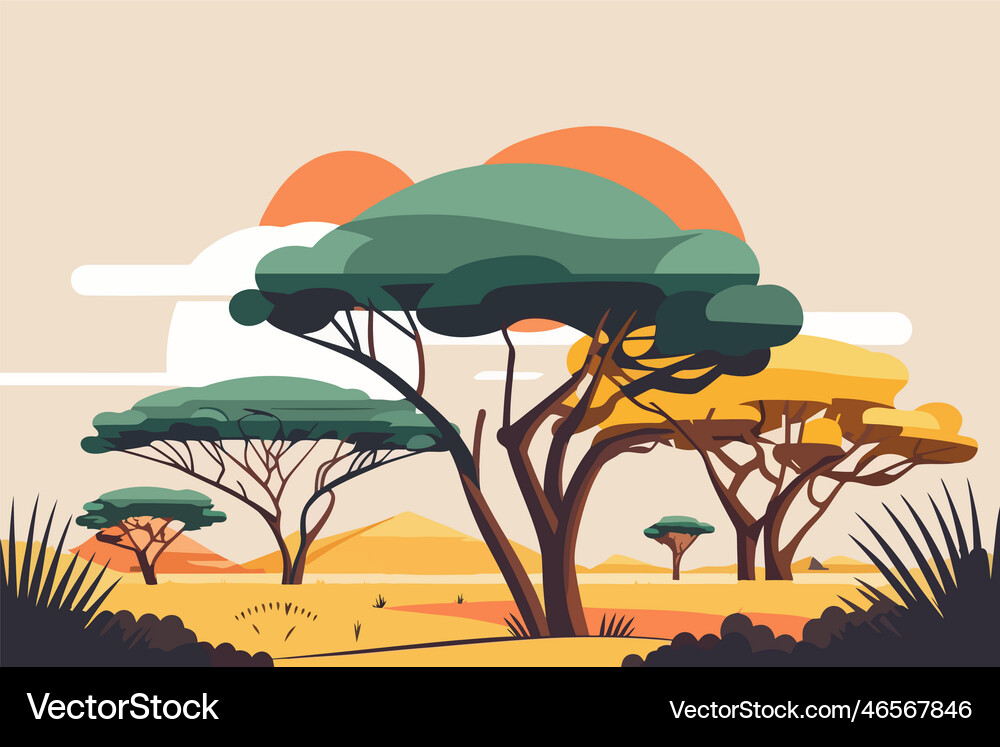 African savannah landscape with silhouettes Vector Image