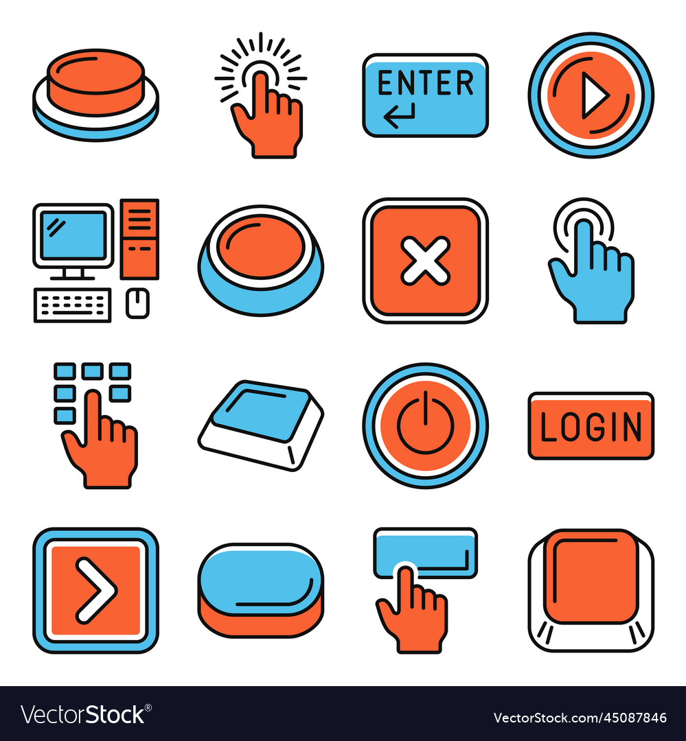 Button and key icons set on white background line Vector Image