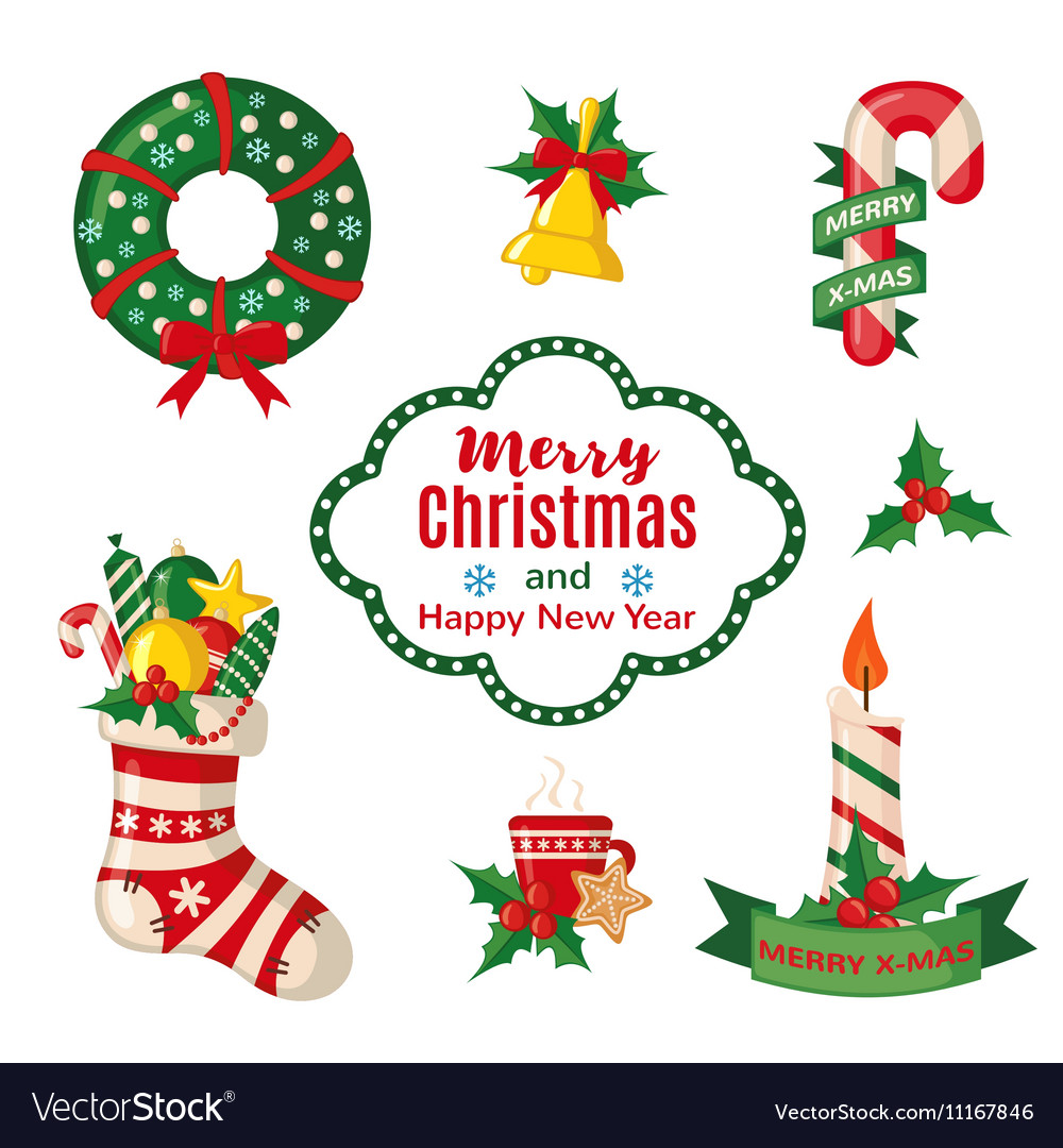 Christmas set with traditional symbols Royalty Free Vector