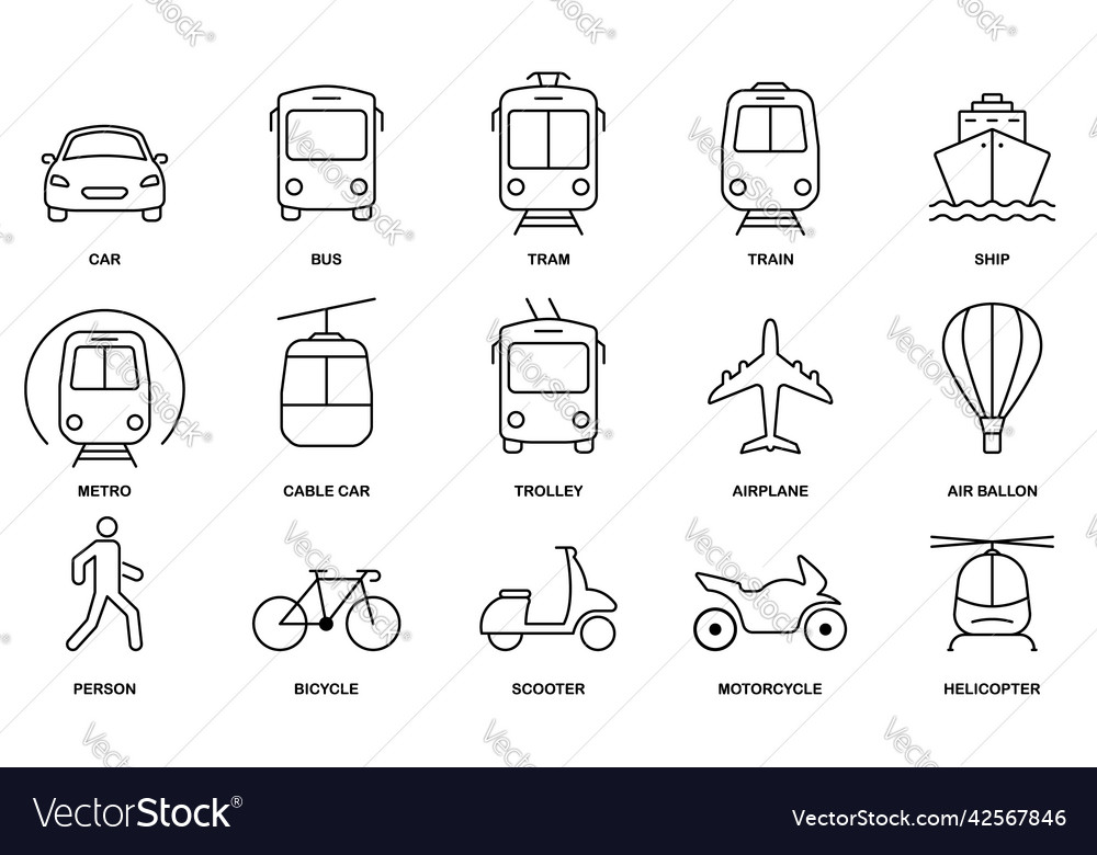 Transportation line icon set public transport Vector Image