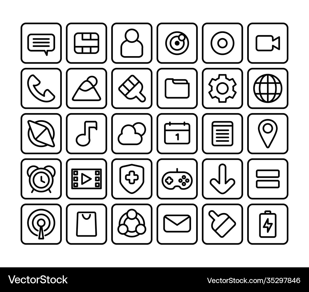Universal phone menu outline iconset Royalty Free Vector