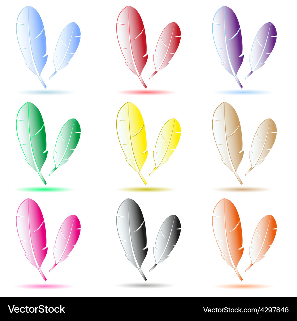 Various color feathers symbols with shadow eps10 Vector Image