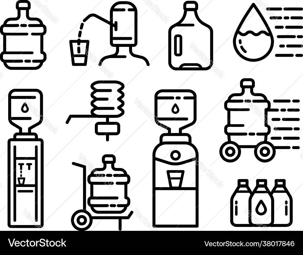 Water cooler simple style icon set Royalty Free Vector Image