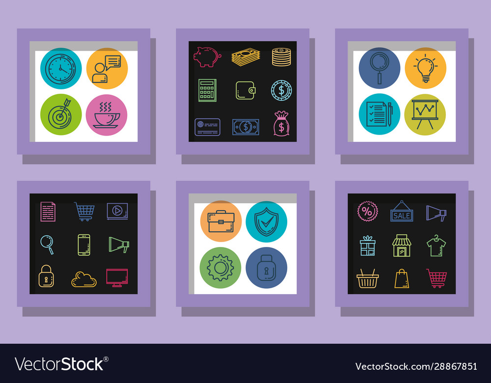 Bundle icons business with shopping Royalty Free Vector