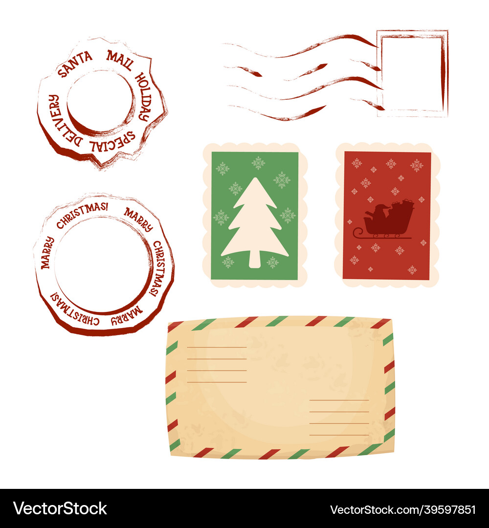 Christmas letter stamps ans postmark set Vector Image