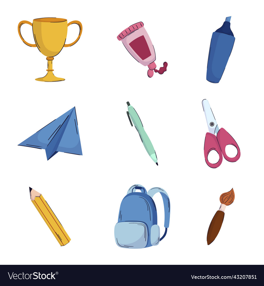 Flat back to school elements set Royalty Free Vector Image