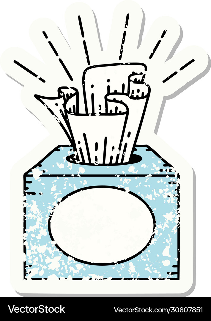 Grunge sticker tattoo style box tissues Royalty Free Vector