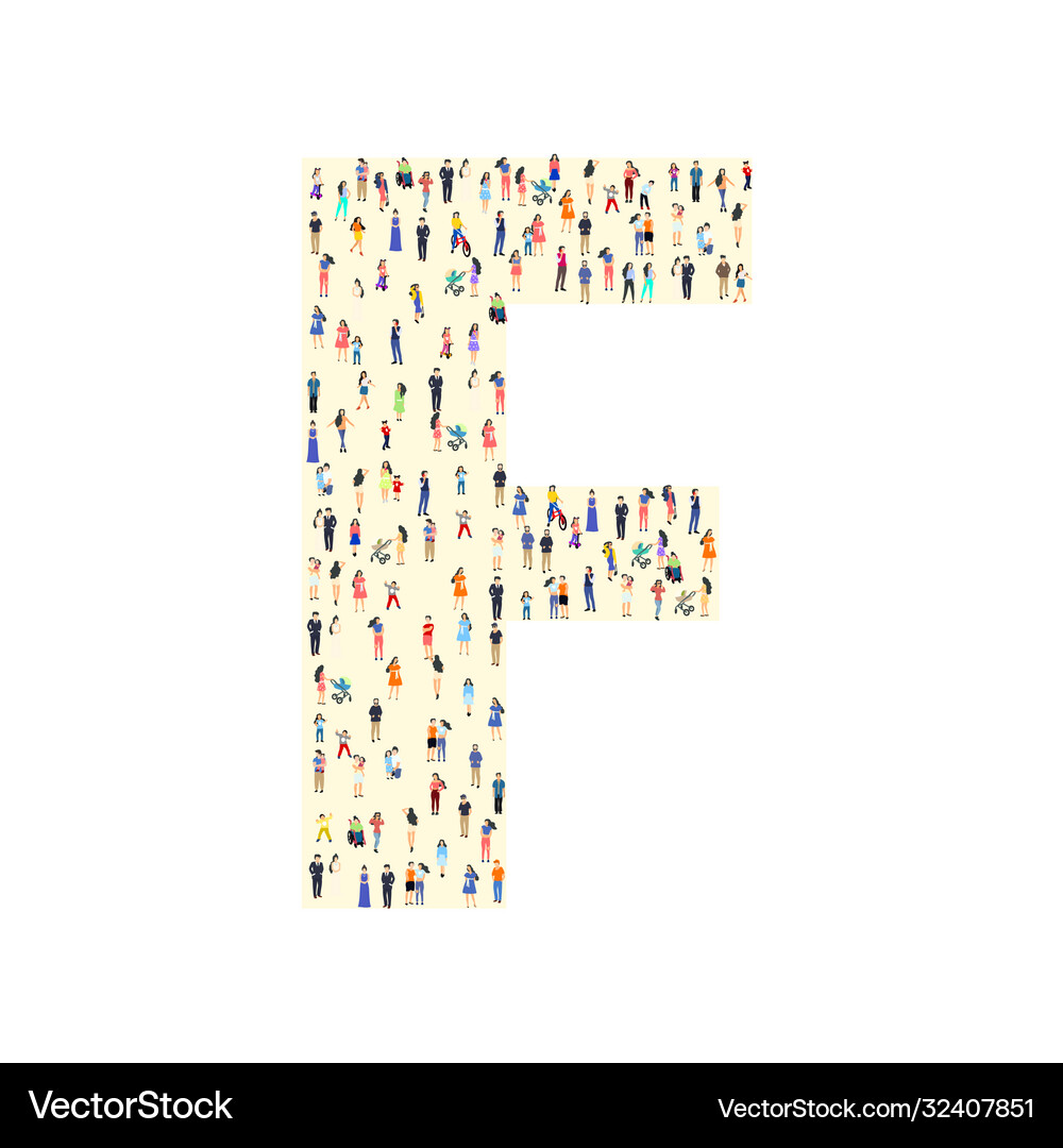 Large group people in letter f form Royalty Free Vector