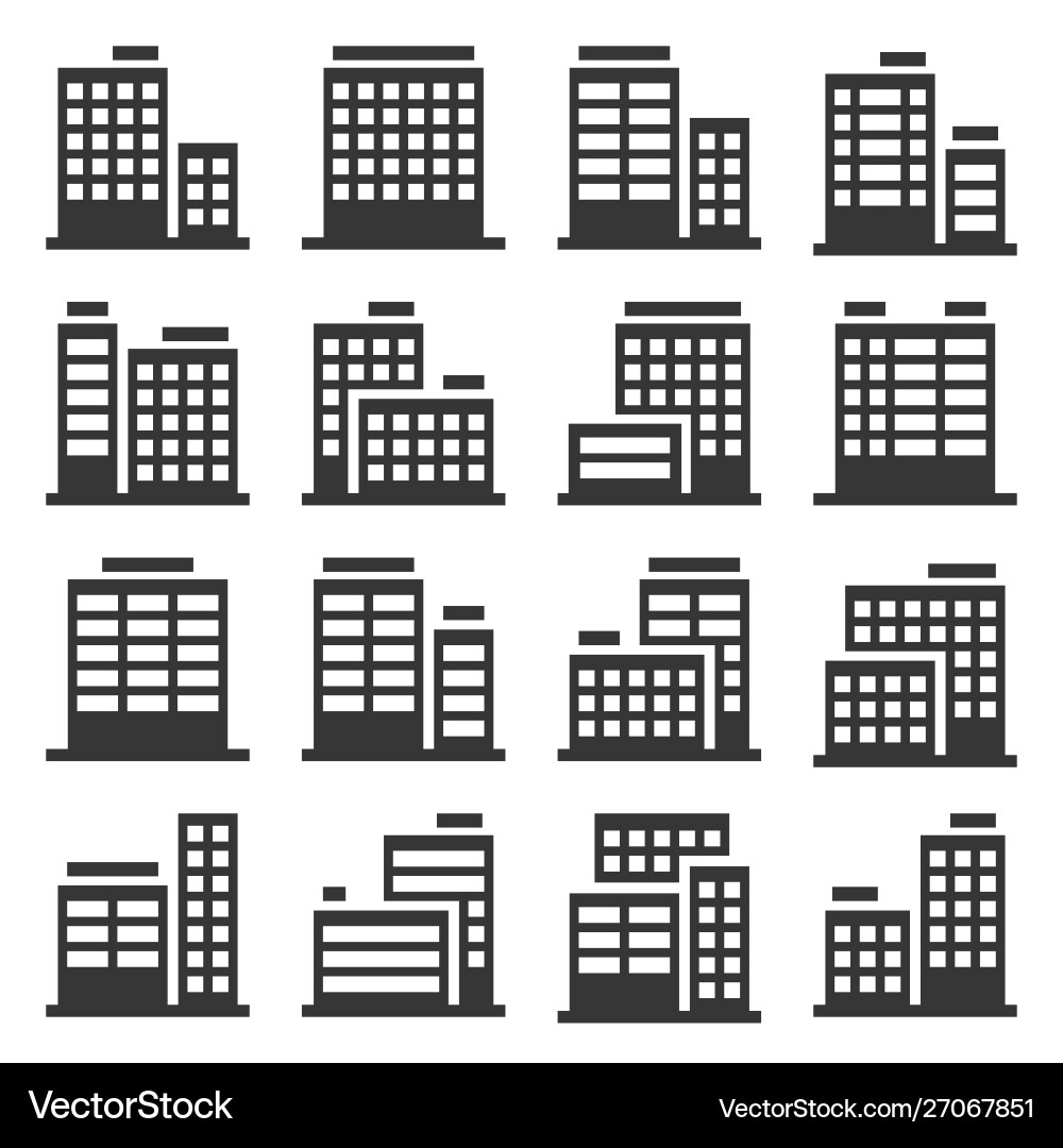 Office building icons set on white background Vector Image