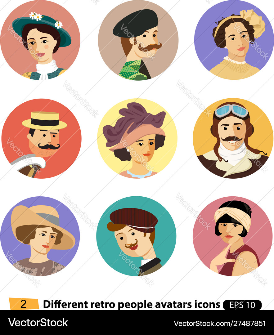 Retro character avatars vactor cartoon flat Vector Image