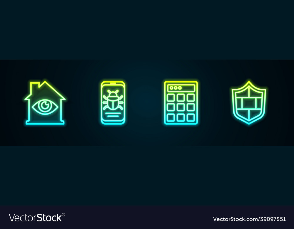 Set line house with eye scan system bug on mobile Vector Image Set line house with eye scan system bug on mobile Vector Image