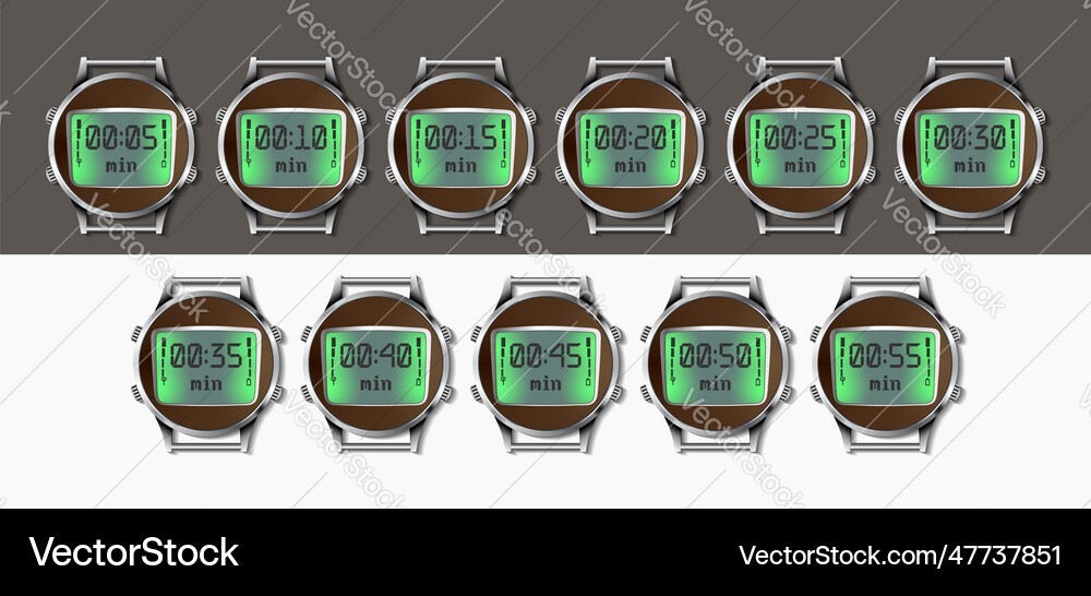 Set of electronic digital vintage round timer Vector Image
