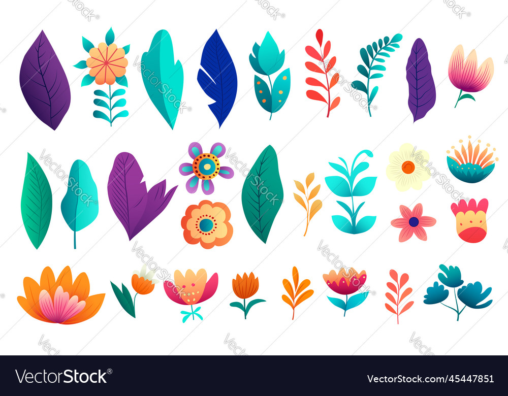 Set of spring elements hand drawn flowers Vector Image