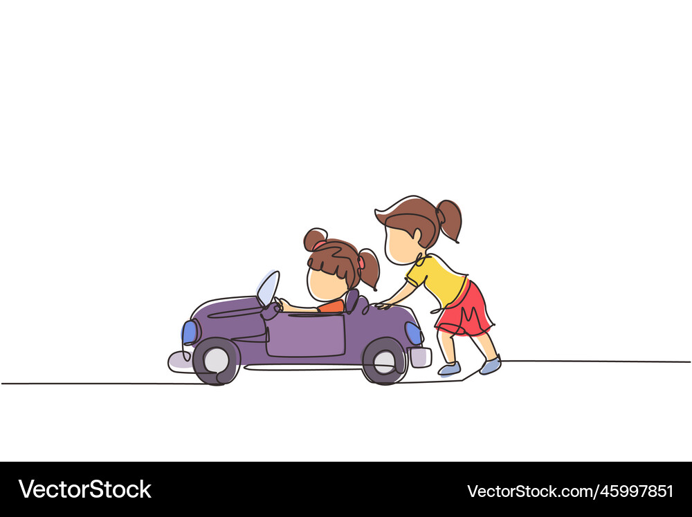 Single continuous line drawing a girl is pushing Vector Image