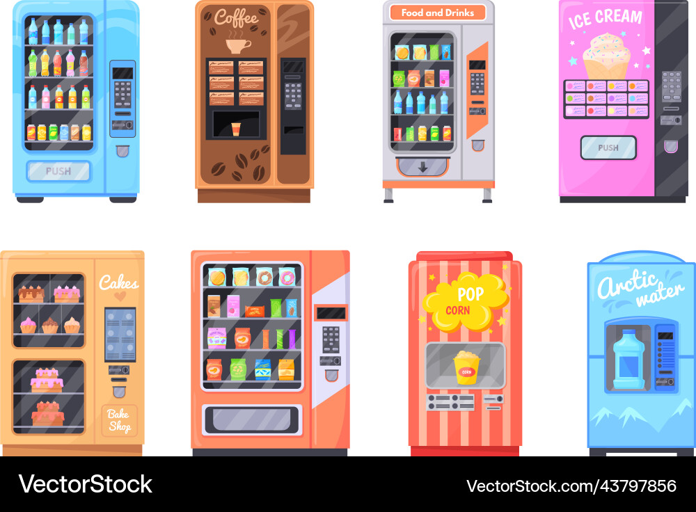 Cartoon vending machines automatic snacks machine Vector Image