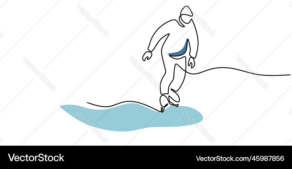 Continuous one single line of man playing ice Vector Image