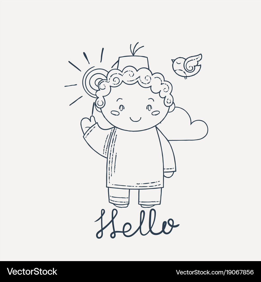 Cute and happy boy say hello Royalty Free Vector Image
