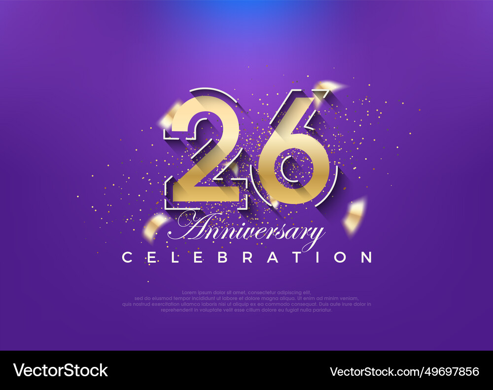 Gold number 26th anniversary premium design Vector Image
