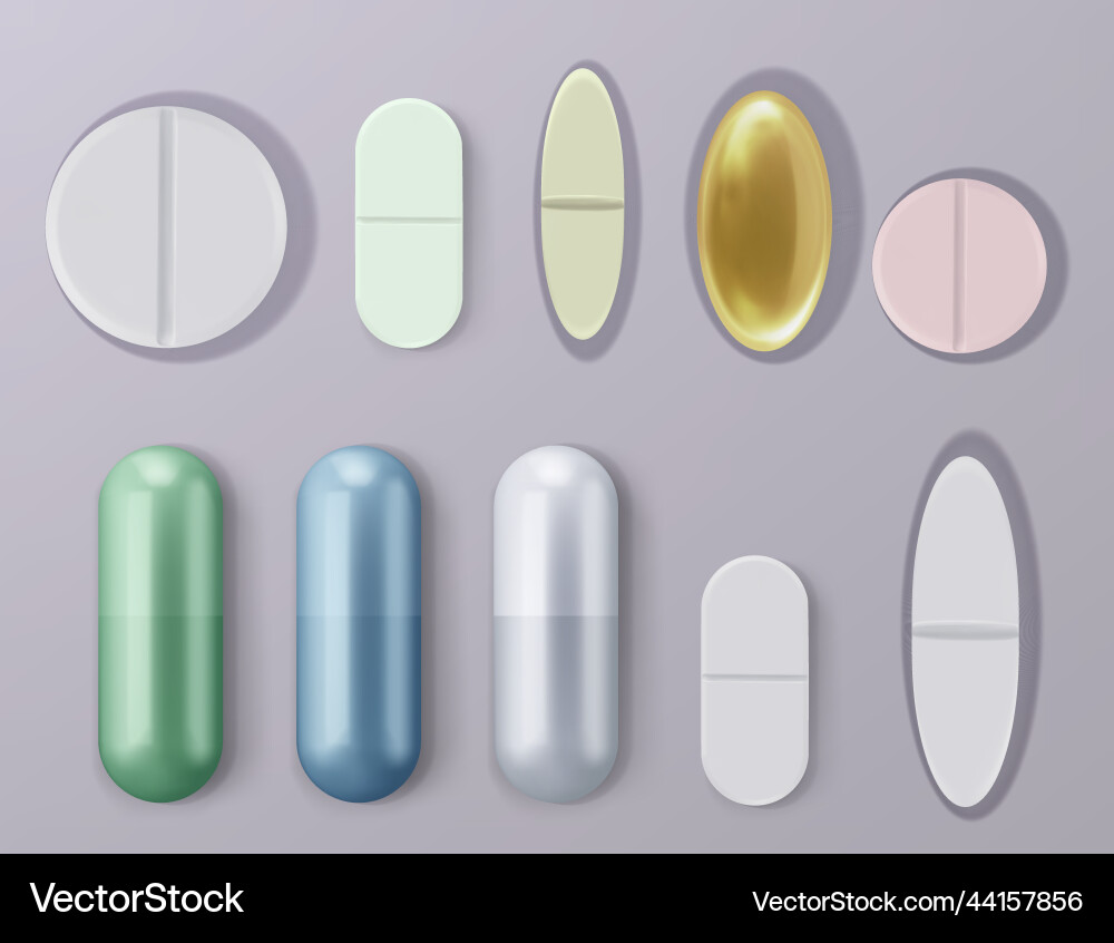 Pills closeup isolated on transparent background Vector Image