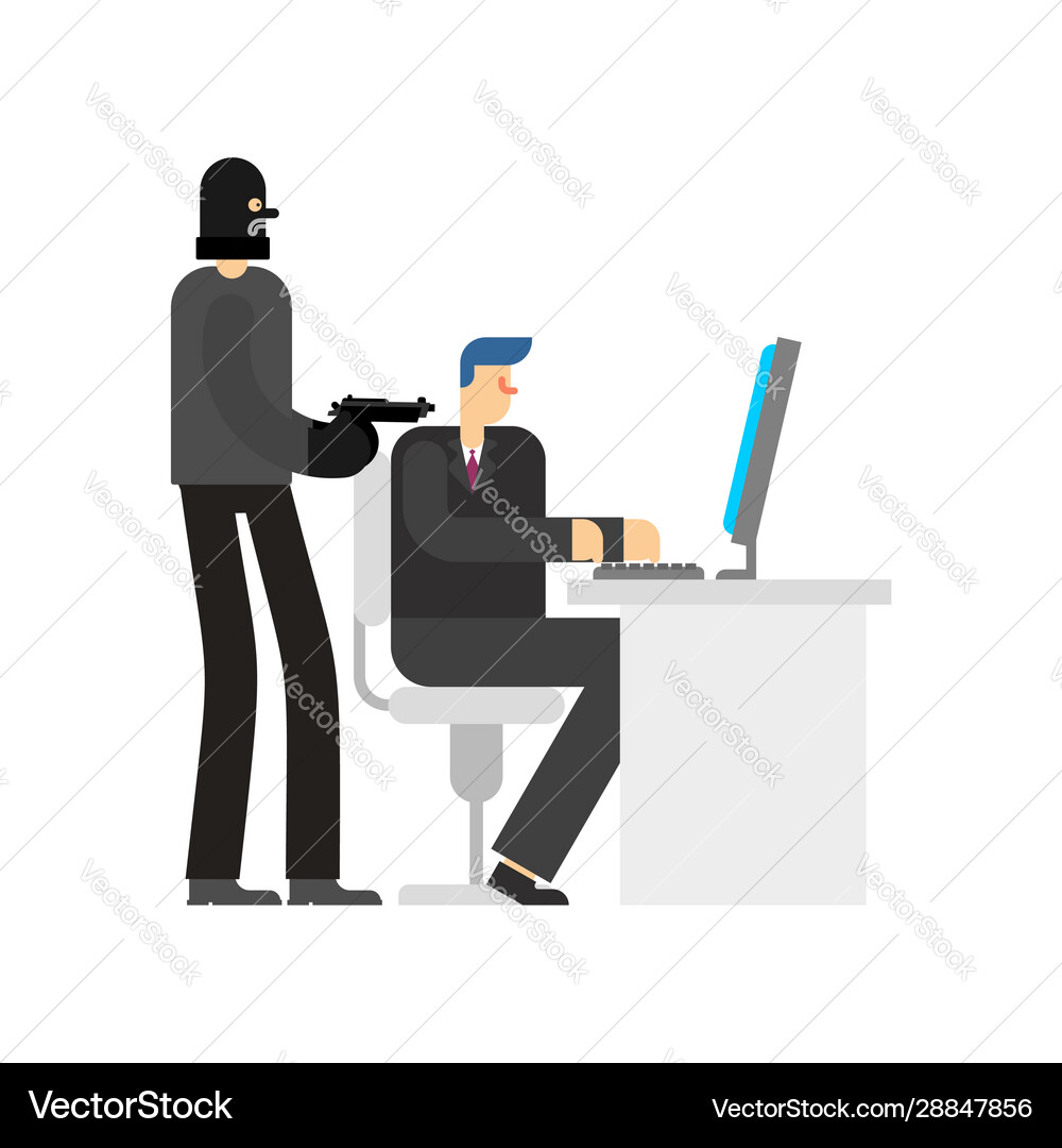 Robber in office burglar and manager at computer Vector Image