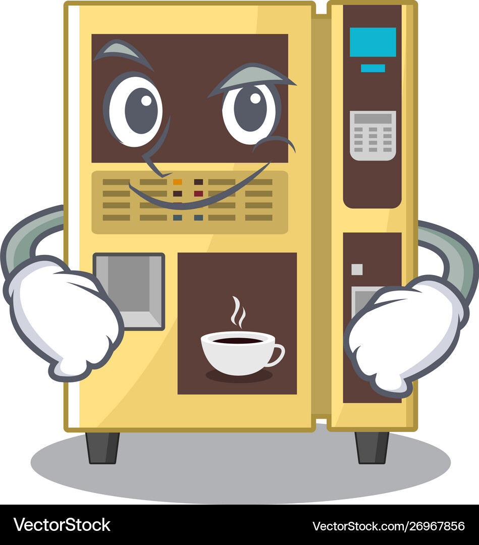 Smirking coffee vending machine with cartoon shape