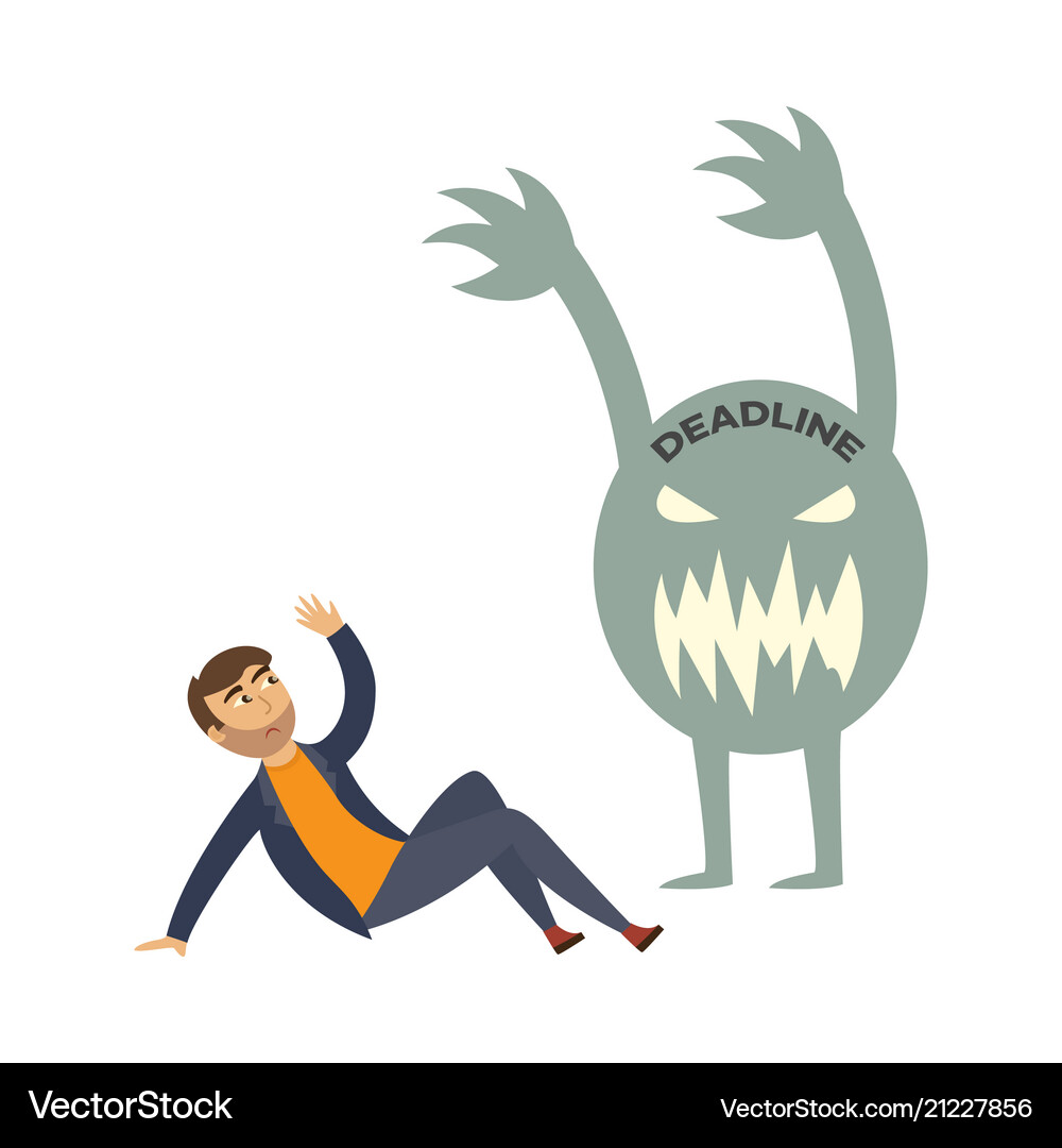Tired businessman overwork deadline monster Vector Image
