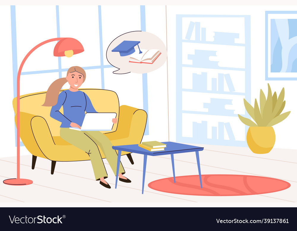 Education concept female student doing homework Vector Image