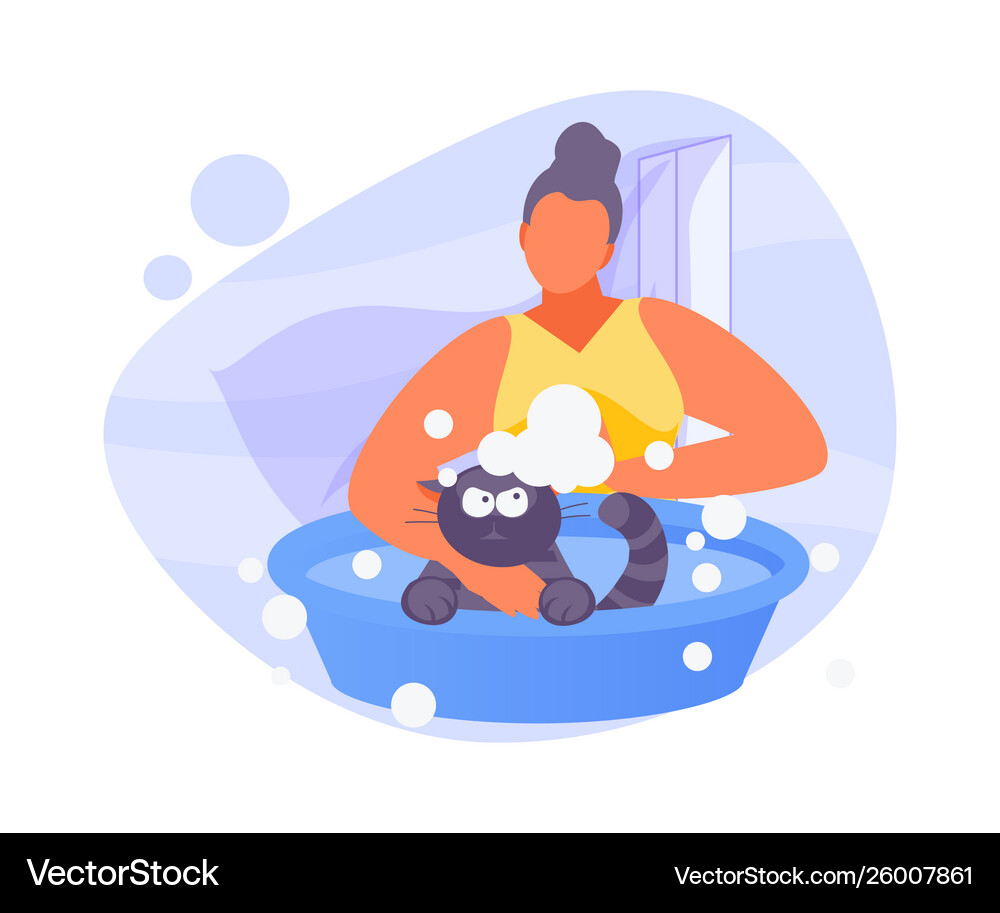 Girl washing cat Royalty Free Vector Image - VectorStock