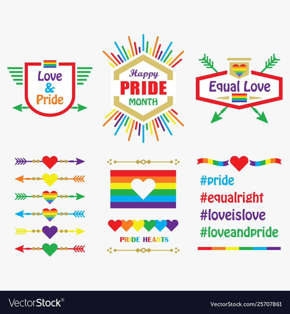 Happy pride month icons flags emblems set Vector Image