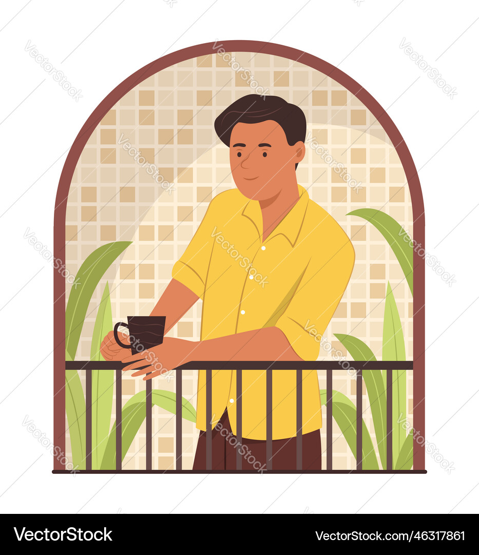 Man standing and relaxing at terrace Royalty Free Vector