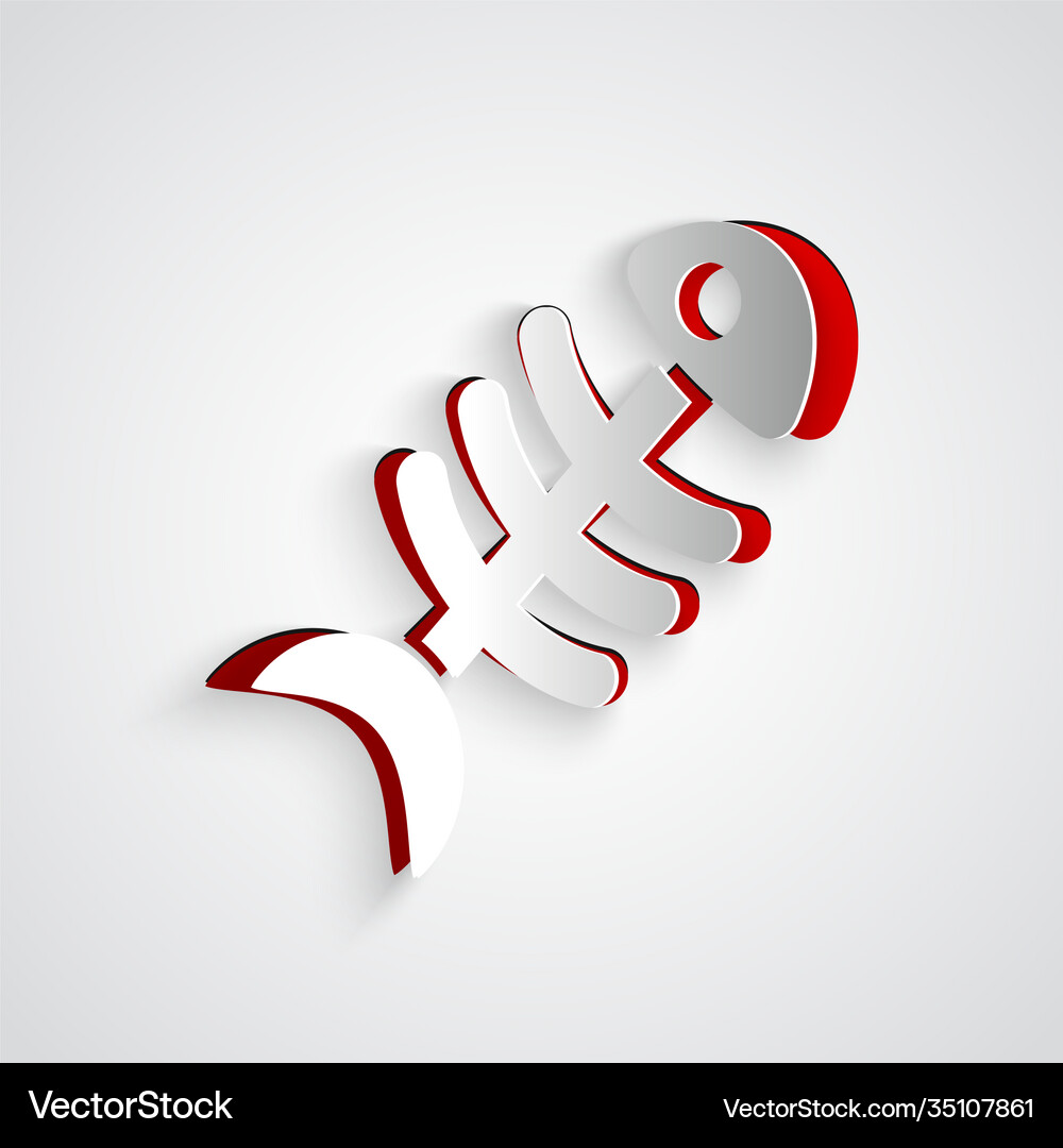 Paper cut fish skeleton icon isolated on grey Vector Image