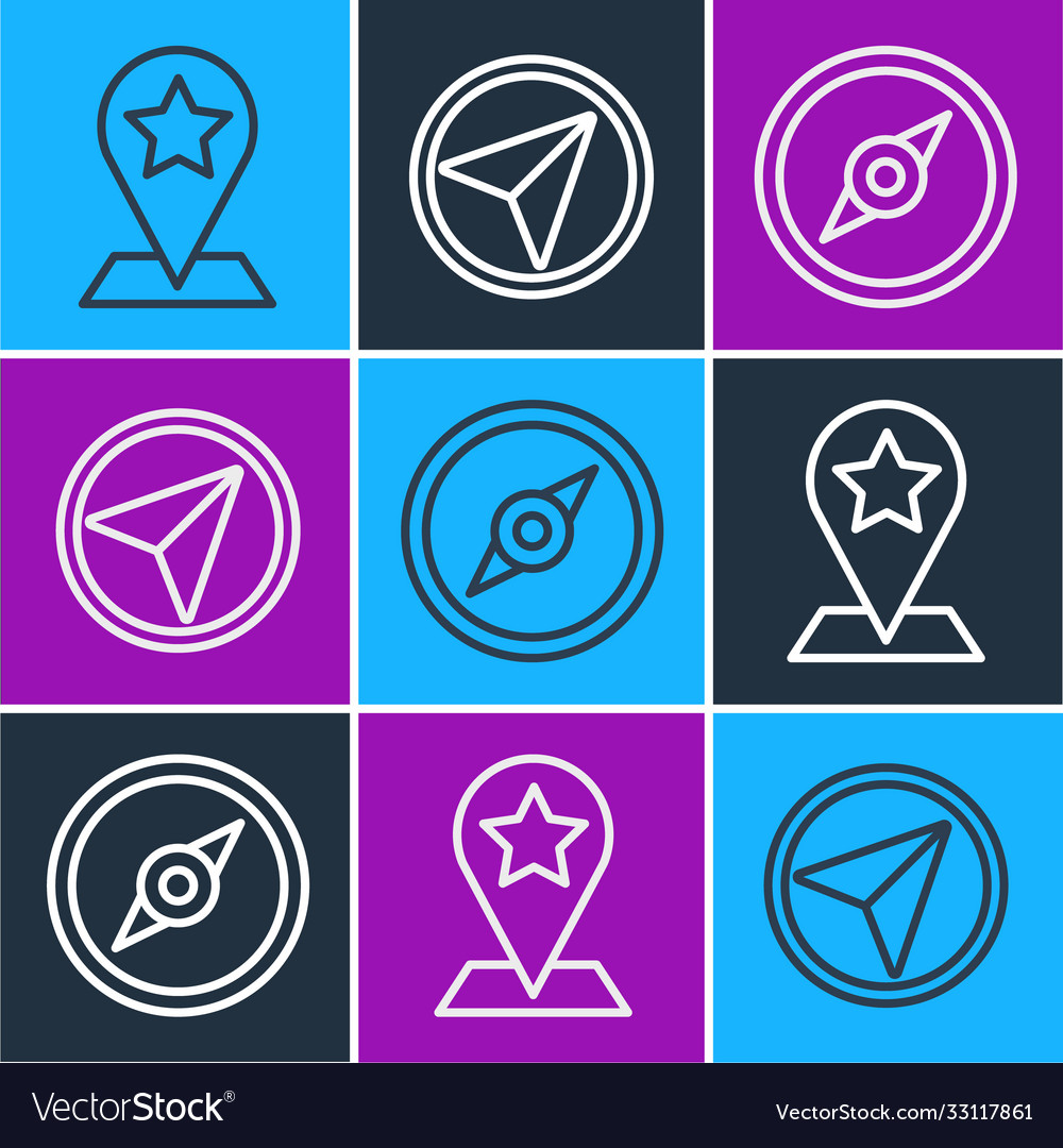 Set line map pointer with star compass Royalty Free Vector Set line map pointer with star compass Royalty Free Vector