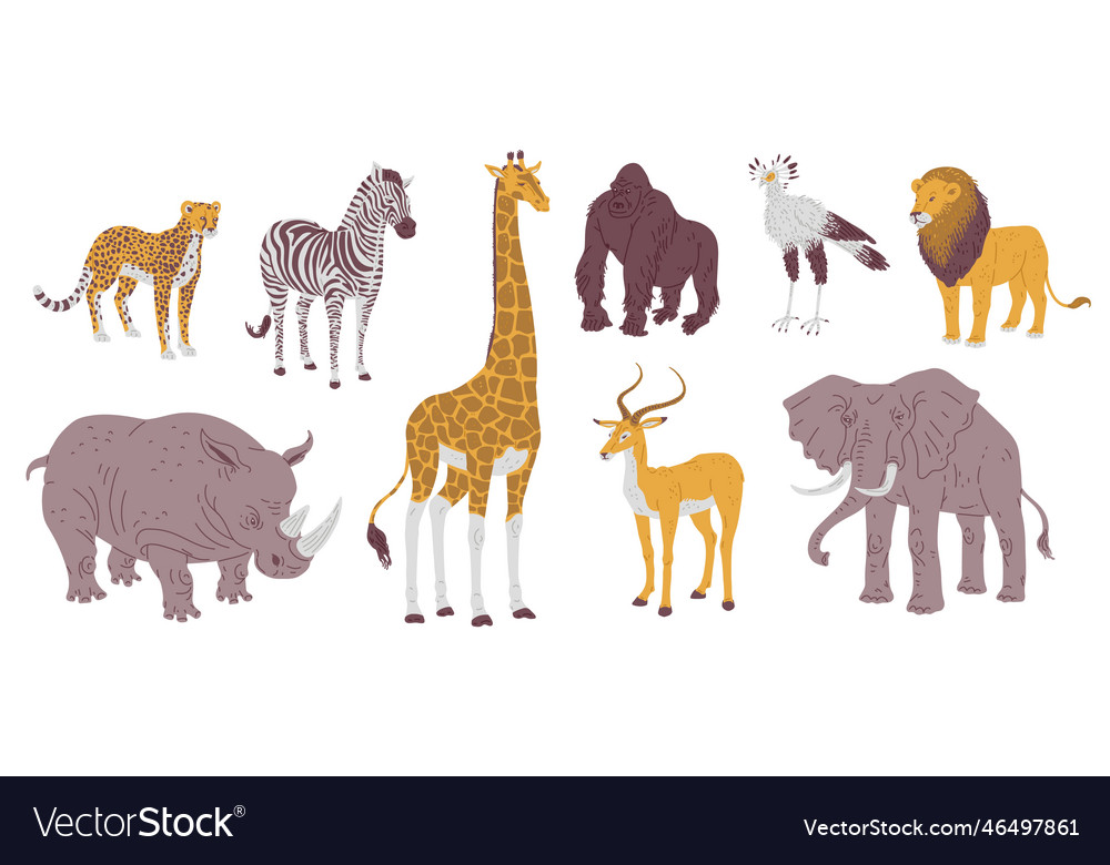 Set of african animals flat style Royalty Free Vector Image