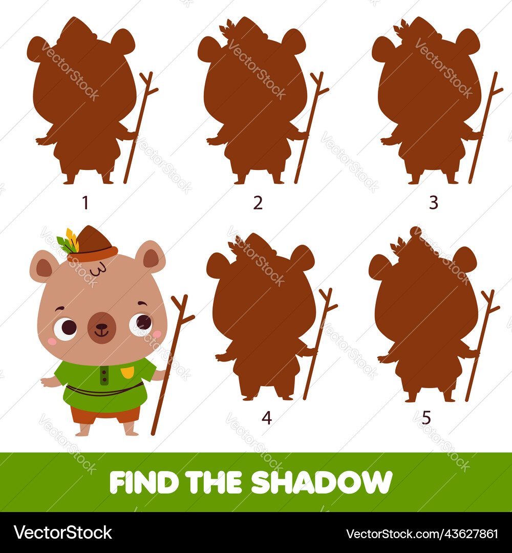 Shadow matching game kids activity with cartoon Vector Image