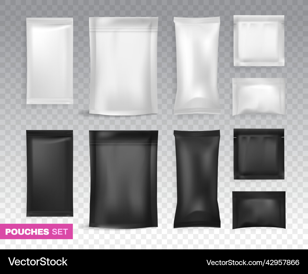 Black and white pouches transparent set Royalty Free Vector